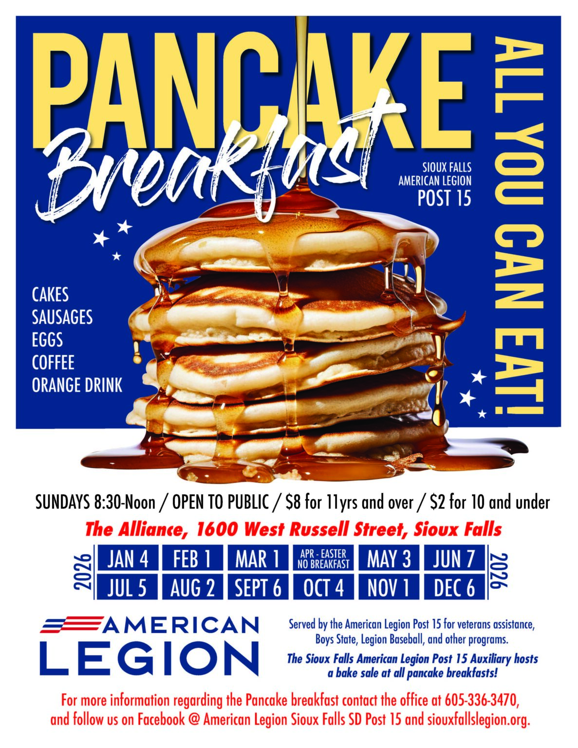 Pancake Breakfast Every Month! – American Legion Post 15 Sioux Falls, SD